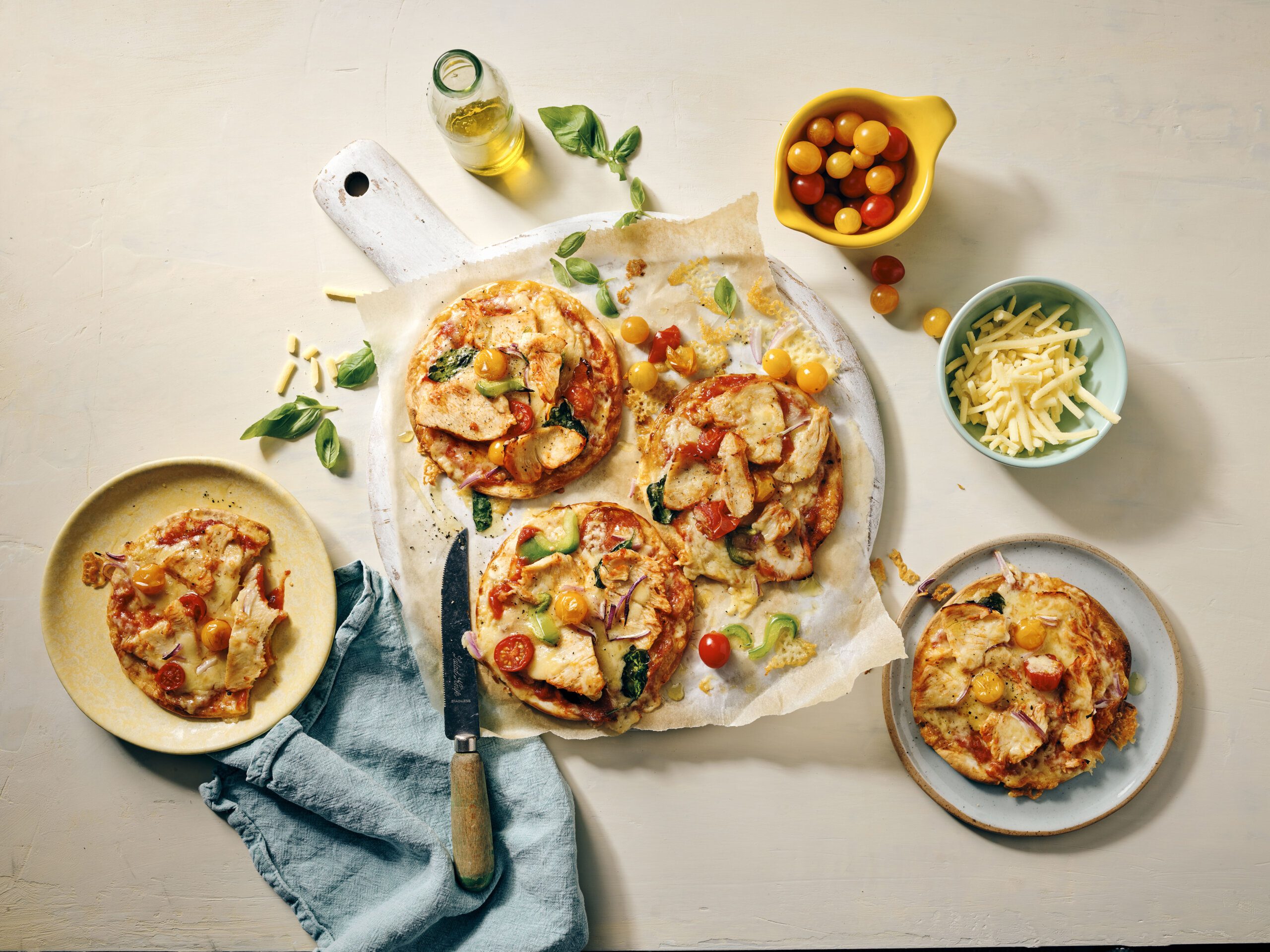 BBQ Chicken Mini Pizzas with Roast Chicken Breast Slices